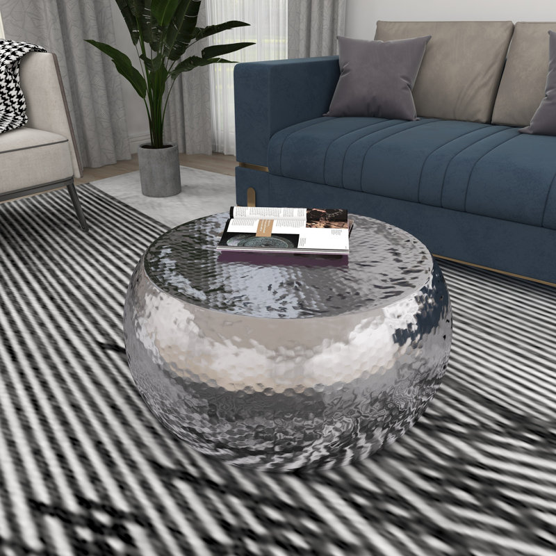 Silver metal drum coffee table store
